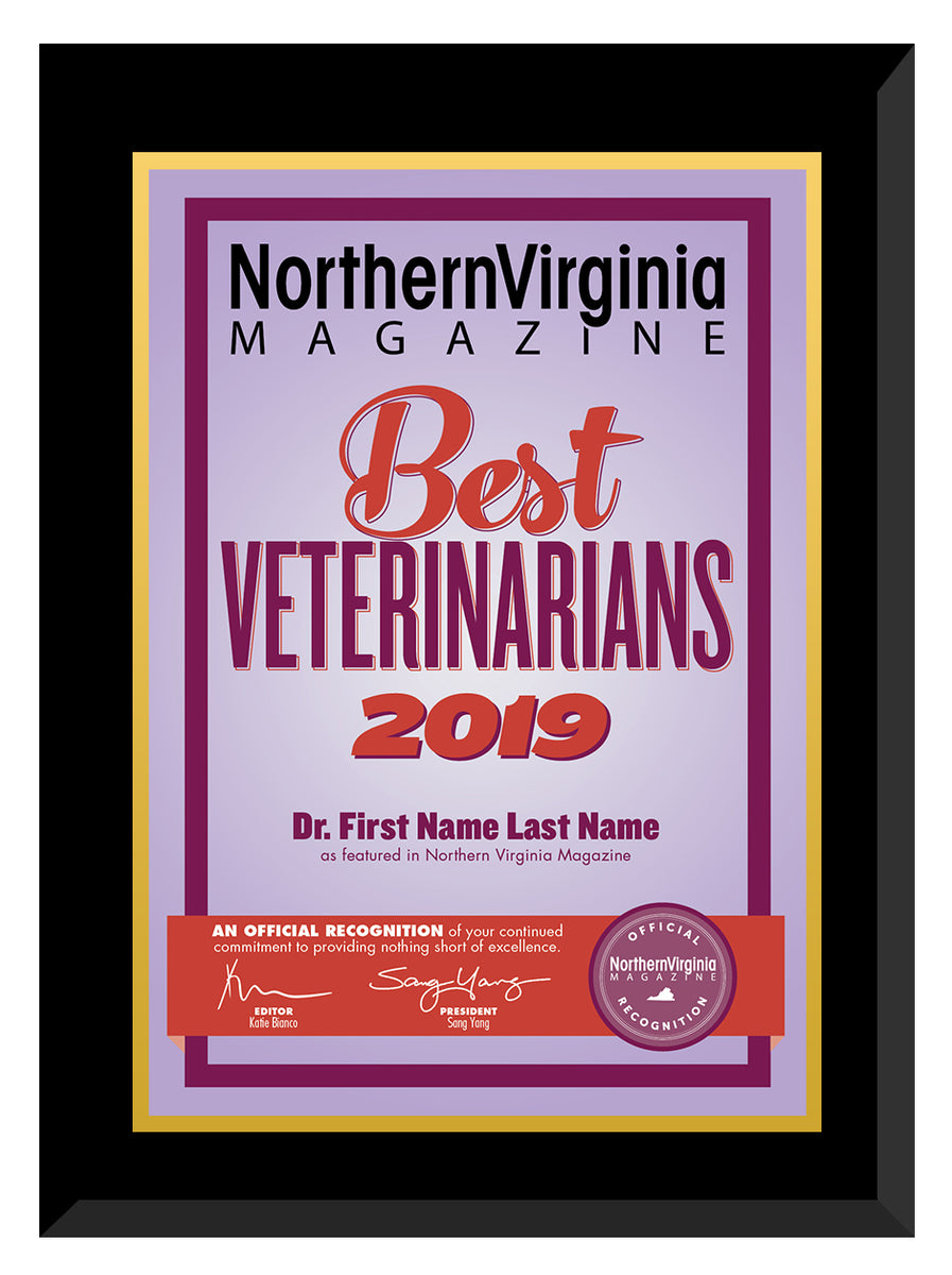 2019 Best Veterinarians Plaque – Northern Virginia Magazine