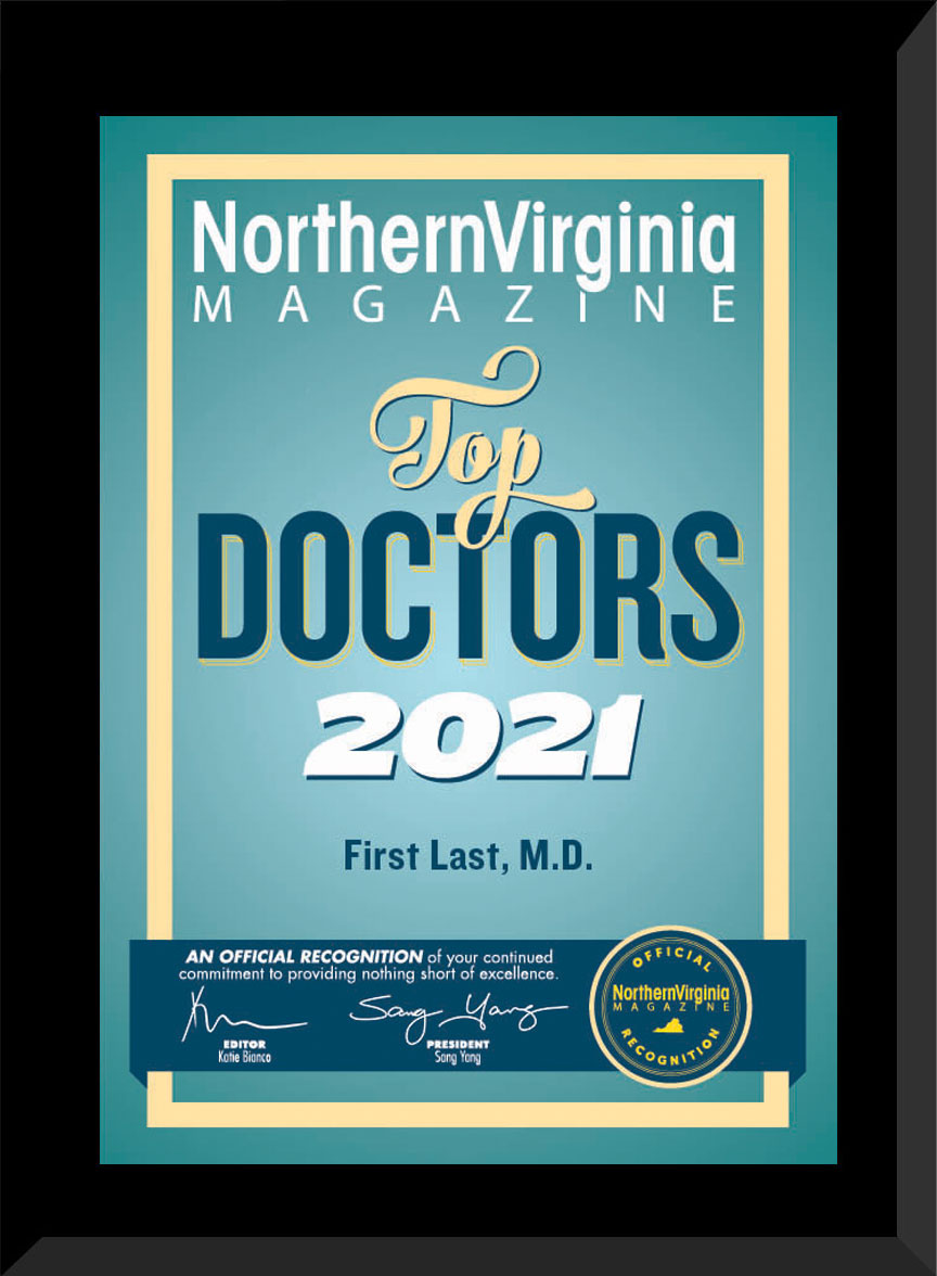 2021 TOP DOCTOR PLAQUE – Northern Virginia Magazine