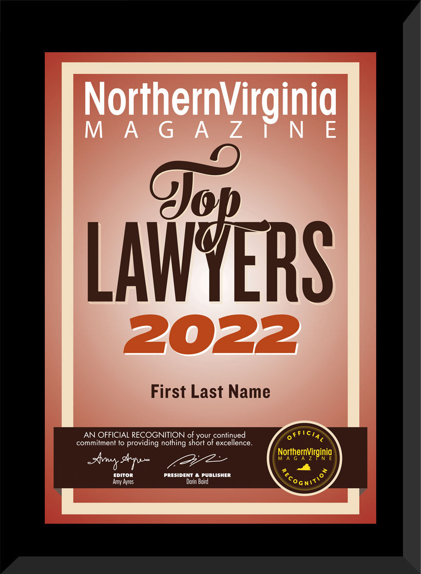 2022 Top Lawyers Plaque – Northern Virginia Magazine